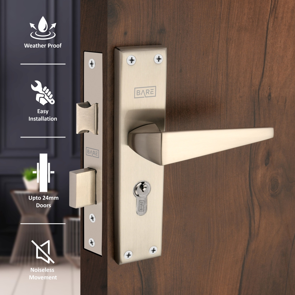 BARE "Spain 8" SS' Mortise Handle with 3 UltraKey Cylindrical Lock - BARE